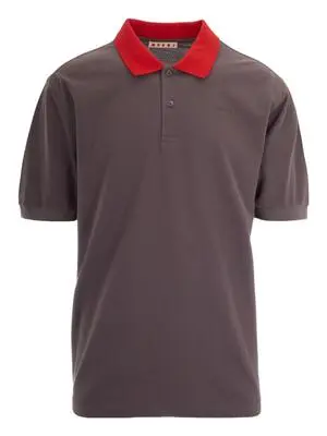 Marni Contrast-collar Piqué Polo Shirt - Brown