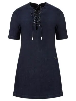 Givenchy Short Sleeve Tie Neck Dress - Medium Blue