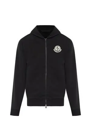 Moncler Hooded Zip-up Hoodie With Logo - Black