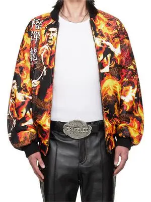 LU'U DAN Bruce Lee Collaboration Printed Leather Bomber Jacket - Multicolor