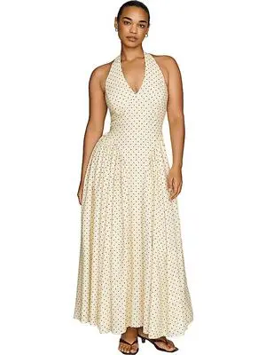 HUTCH V-neck Polka Dot Midi Dress - Yellow Pattern