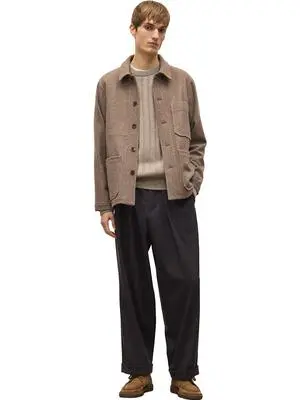 Johnstons Of Elgin Weavers Jacket In Camel & Herringbone Wool - Blue
