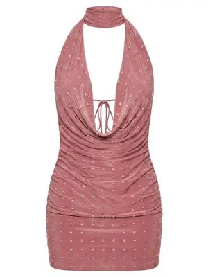 KHELA THE LABEL Embellished Cowl Neck Mini Dress - Pink