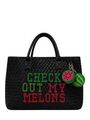 LILLY LOVES Woven Tote With Watermelon Charms - Black