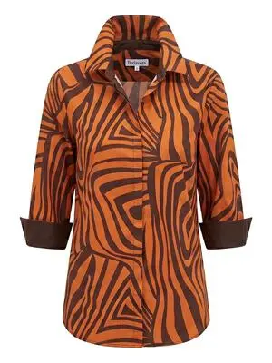 PERLAVERA 3/4 Sleeve Printed Shirt - Brown/orange