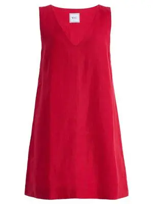 WITH NOTHING UNDERNEATH Sloane Linen Mini Dress - Red