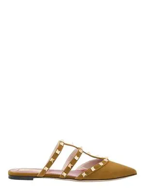 Valentino Garavani Rockstud Suede Mules - Camel