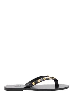 Valentino Garavani Rockstud Leather Thong Sandals - Black