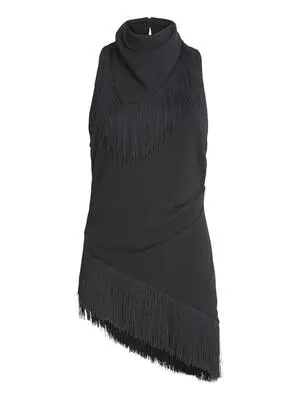 Camilla And Marc Asymmetric Fringed High Neck Top - Black