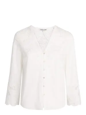 Veronica Beard Cotton Suniva Embroidered Blouse - White