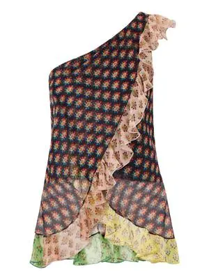 Etro Etro One-Shoulder Ruffled Shirt Multicolor