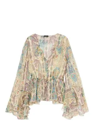 Etro Etro Ruffled Paisley Print Silk-Chiffon Blouse Nude