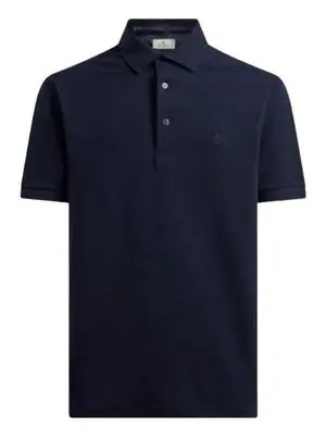 Etro Plain-coloured Cotton Polo Shirt With Printed Details - Black
