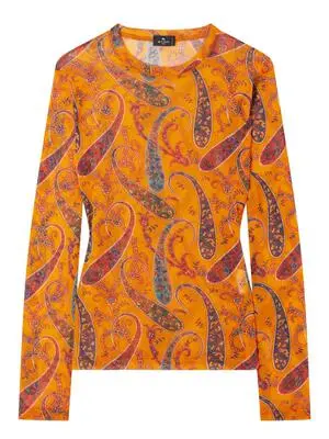Etro Paisley Print Mesh Long Sleeve Top - Orange