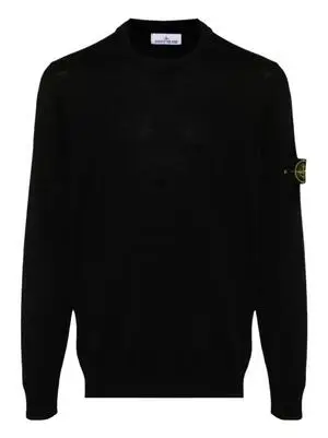 Stone Island Logo Patch Crewneck Jumper - Black