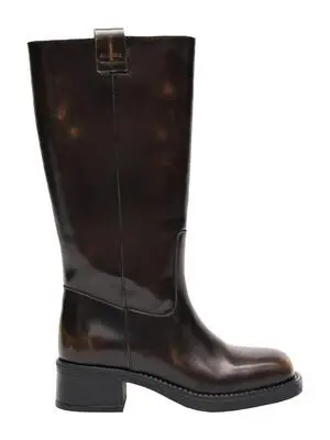 ALOHAS Round Toe Block Heel Boots - Brown
