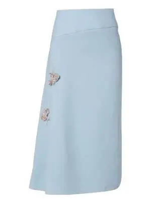 Erdem Virgin Wool Midi Skirt With Embellished Brooch - Blue