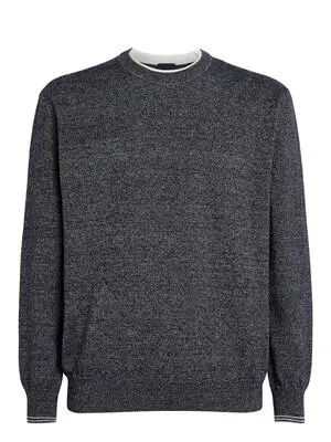 Paul & Shark Wool-linen Melange Crew Neck Sweater - Blue