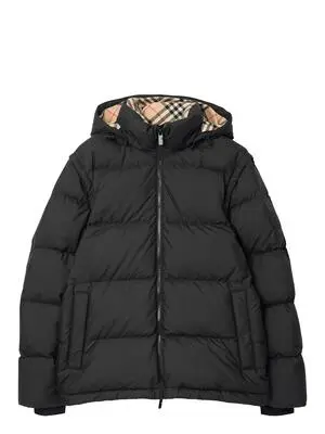 Burberry Detachable Sleeve Quilted Puffer Jacket With Drawcord Hem - Black