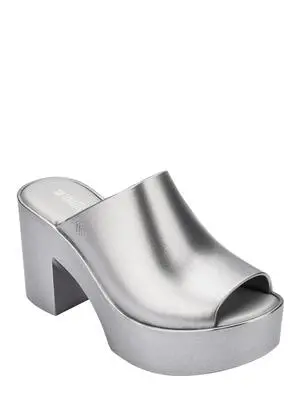 Melissa Metallic Platform Mule Heels - Light Silver