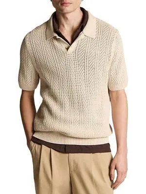 Vince Seed Stitch Rib Short Sleeve Polo Dark Blanco