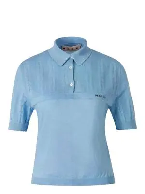 Marni Pointelle Knit Polo Shirt - Blue