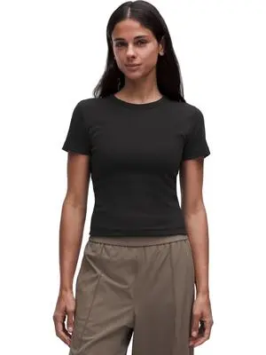 Lululemon Ribbed Cotton Fitted Cropped T-shirt - Black