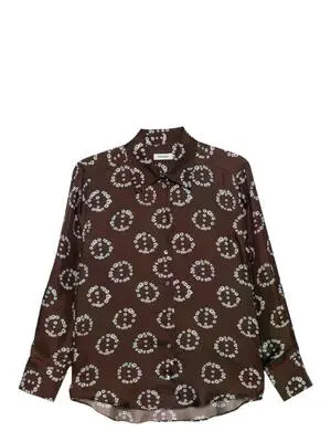 Sandro Floral Print Silk Shirt - Brown