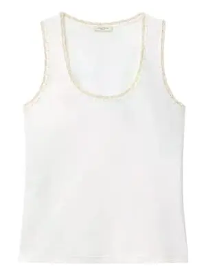 Lafayette 148 New York Crochet Trim Scoop Neck Tank Top - White