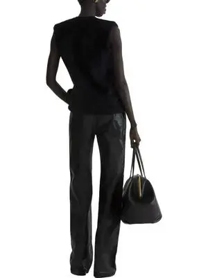 MUGLER Brushed Knit Sleeveless V-neck Top - Black