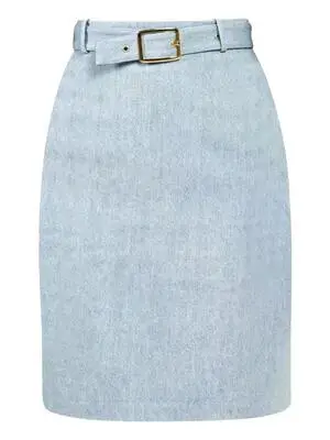 ROWEN ROSE Belted Denim Skirt - Blue