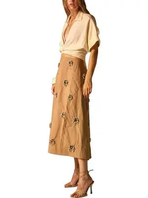 JBQ Alice Bead-embellished Slit-detail Midi Skirt - Neutrals