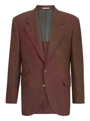 Brunello Cucinelli Cashmere Prince Of Wales Cavallo Tailor Blazer - Brown