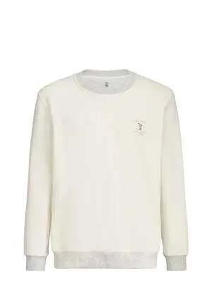 Brunello Cucinelli Cotton French Terry Sweatshirt With Embroidery - Neutrals