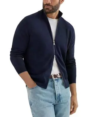 Brunello Cucinelli Brunello Cucinelli Cashmere High-Neck Zipper Cardigan Blue