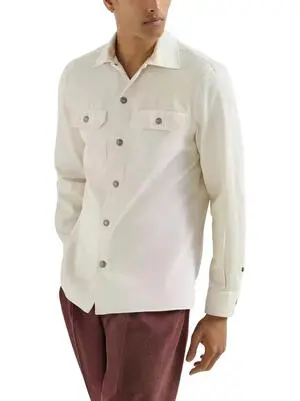 Brunello Cucinelli Garment-dyed Overshirt In Cotton Gabardine With Spread Collar And Chest Pockets - Neutrals