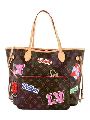 LOUIS VUITTON Monogram Canvas Neverfull Mm Tote Bag With Limited Edition Patches - Brown