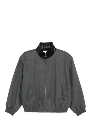 Sandro Wool Jacket With Leather Stand-up Collar - Grey