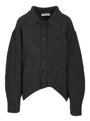 Attico Logo Embroidered Ribbed Cardigan - Grey