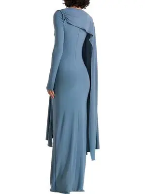 Manière De Voir Manière De Voir Edena Asymmetric Ruched Draped Maxi Dress Blue
