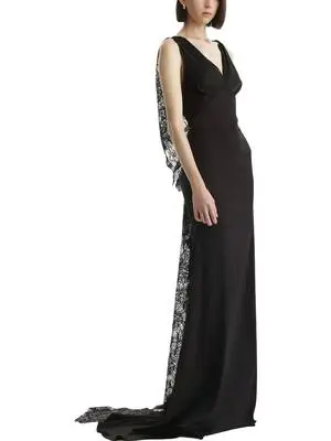 2310 STUDIO Lace Trim Open-back Maxi Dress - Black