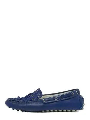 Dior Leather Loafers With Floral Appliqués - Blue