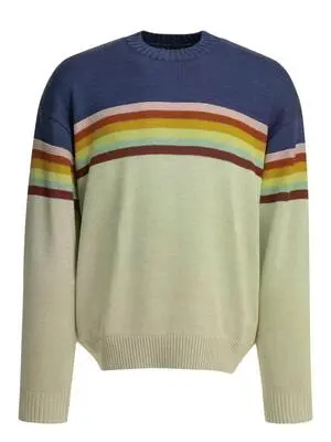 Kapital Striped Cotton Sweater With Peace Sign Intarsia - Neutrals