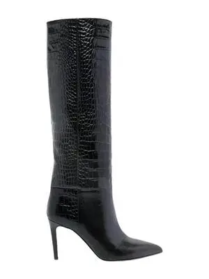 Paris Texas Croc-effect Patent Leather Boots - Black