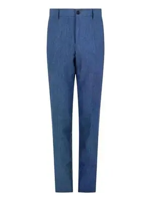 120% Lino Straight-leg Linen Trousers - Blue