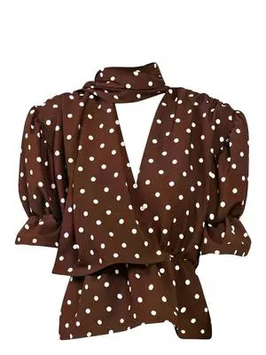 ROWEN ROSE Polka Dot Puffy Sleeve Shirt - Brown