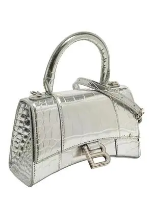 Balenciaga Xs Hourglass Croc-embossed Tote Bag - Silver