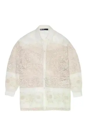 Bimba Y Lola Ecru Lace-panelled Broderie Anglaise Shirt - Neutrals