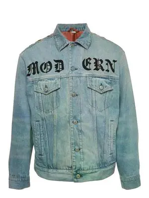 Gucci Logo-print Floral-motif Denim Jacket - Blue