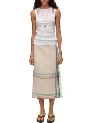 Bimba Y Lola Check-pattern Fringed Midi Skirt - Neutrals